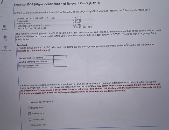 Solved Exercise 11-14 (Algo) Identification of Relevant | Chegg.com