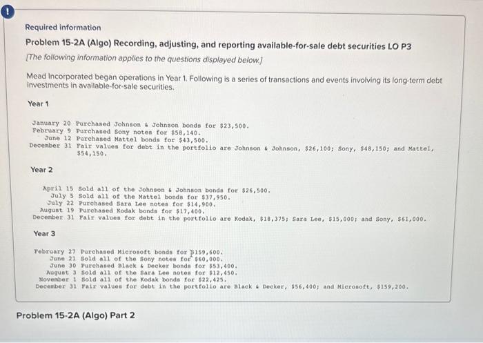 Solved Required information Problem 15-2A (Algo) Recording, | Chegg.com
