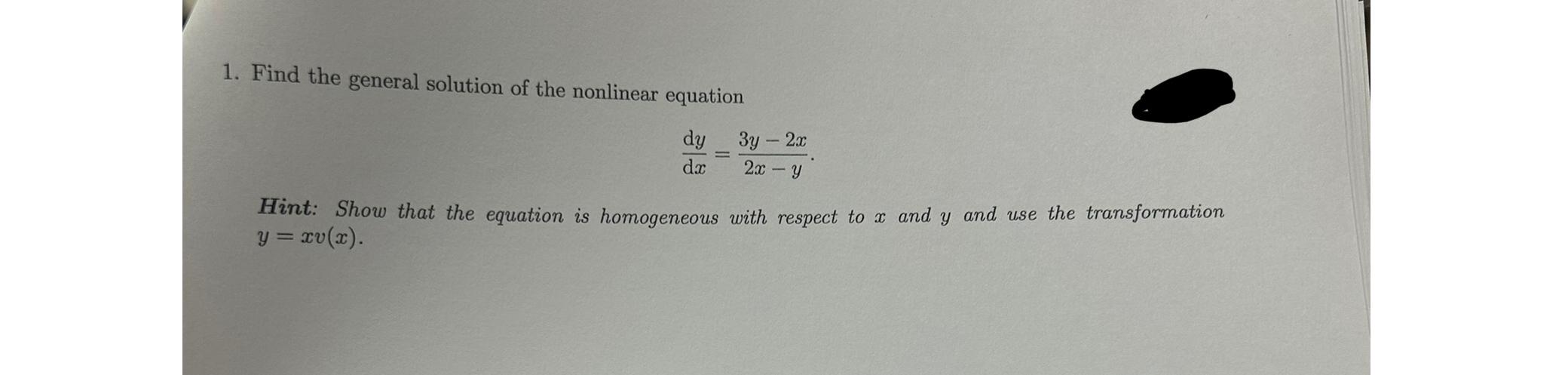 Solved Find the general solution of the nonlinear | Chegg.com