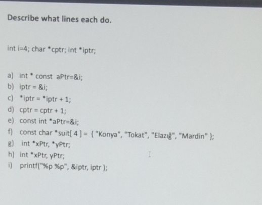 Solved Describe what lines each do.int i=4; char * ﻿cptr; | Chegg.com