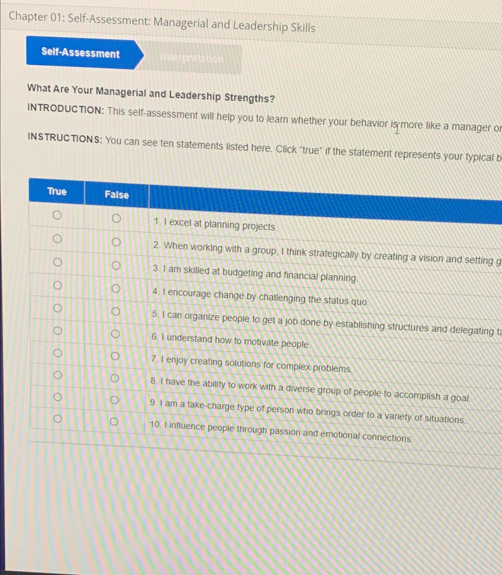 Solved Chapter 01: Self-Assessment: Managerial and | Chegg.com