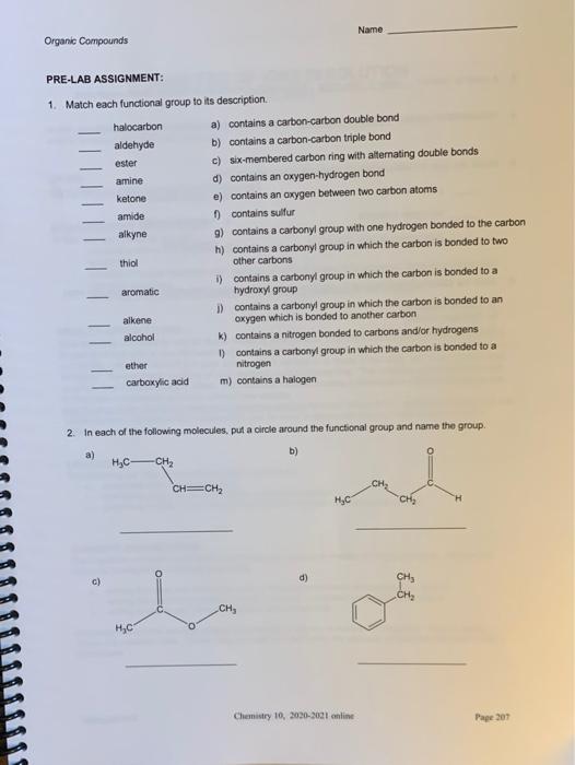 Solved Name Organic Compounds PRE-LAB ASSIGNMENT: alkyne 1. | Chegg.com