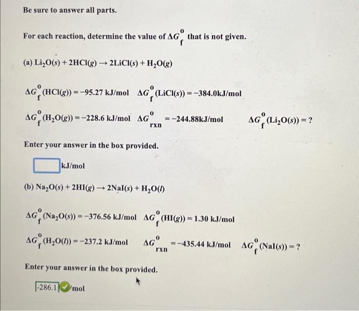 Solved Be sure to answer all parts. For each reaction, | Chegg.com