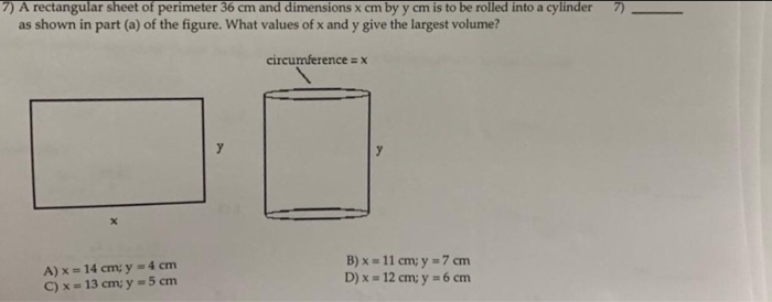 Solved 7). 7) A rectangular sheet of perimeter 36 cm and | Chegg.com