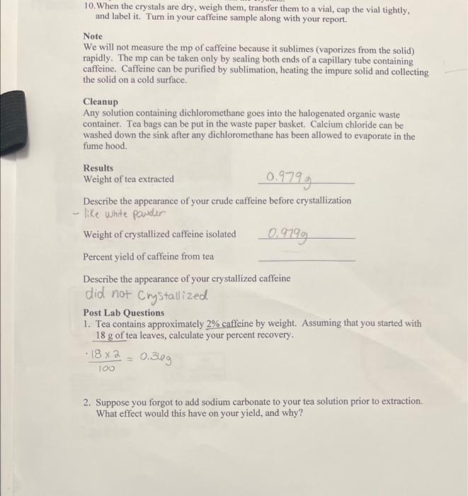 Solved Note We will not measure the mp of caffeine because | Chegg.com