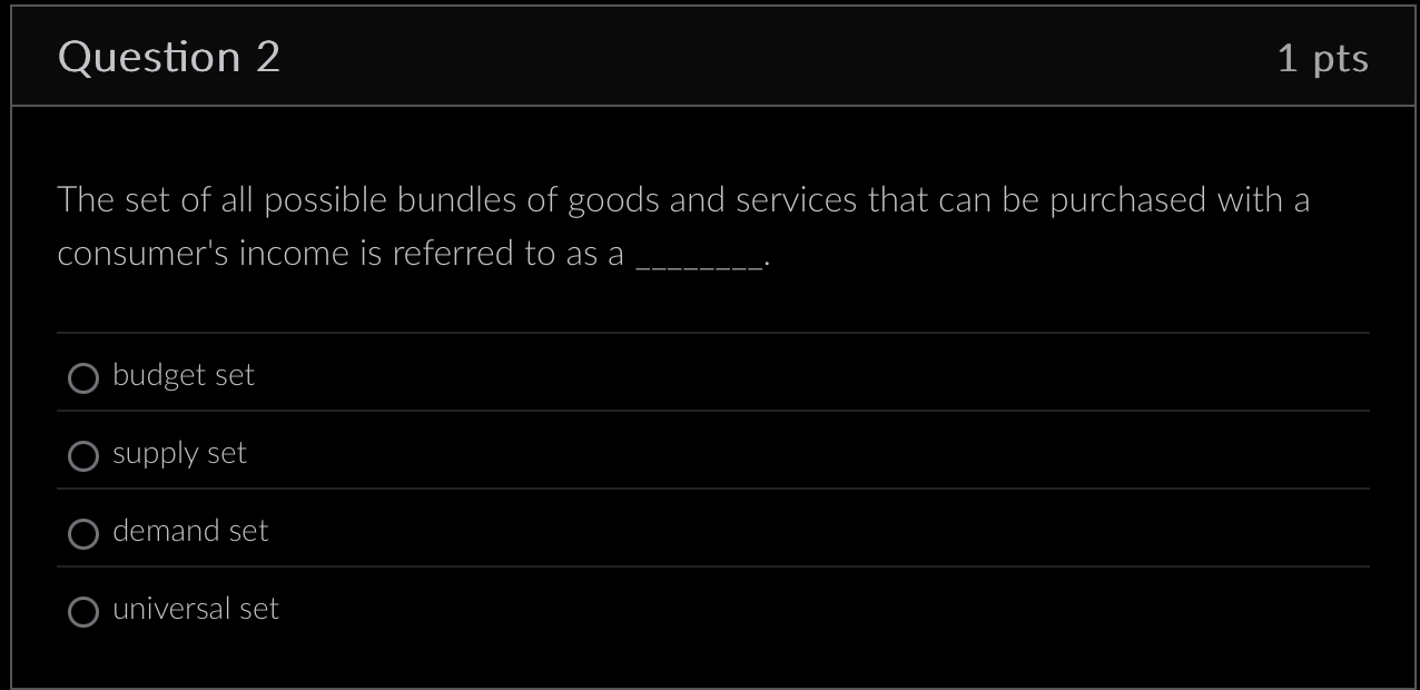 Solved Question 2The set of all possible bundles of goods | Chegg.com