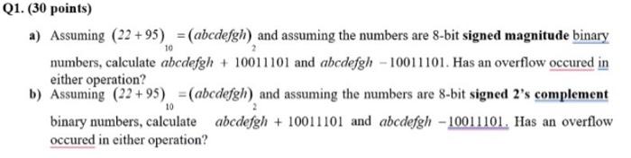 Solved a) Assuming (22+95)10=(abcdefgh)2 and assuming the | Chegg.com