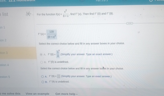 Solved For the function f(x)=x28+x, ﻿find f''(x). ﻿Then find | Chegg.com