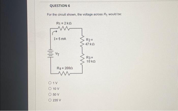 Solved For the circuit shown, the voltage across R1 would | Chegg.com