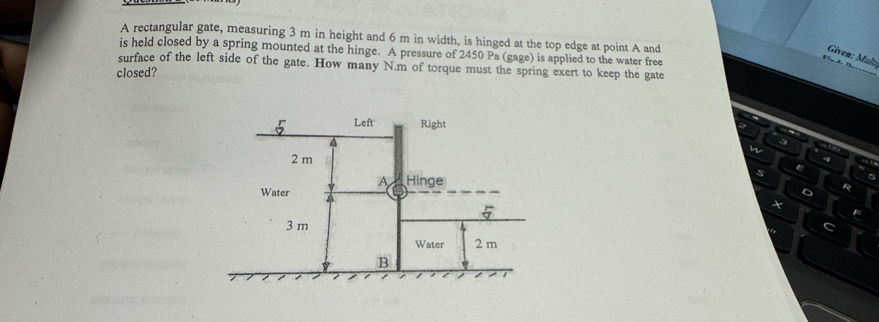 Solved A rectangular gate, measuring 3 ﻿m in height and 6 ﻿m | Chegg.com