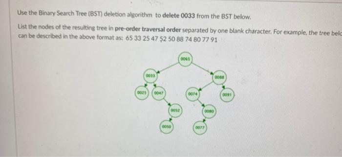 Solved Use the Binary Search Tree (BST) deletion algorithm | Chegg.com