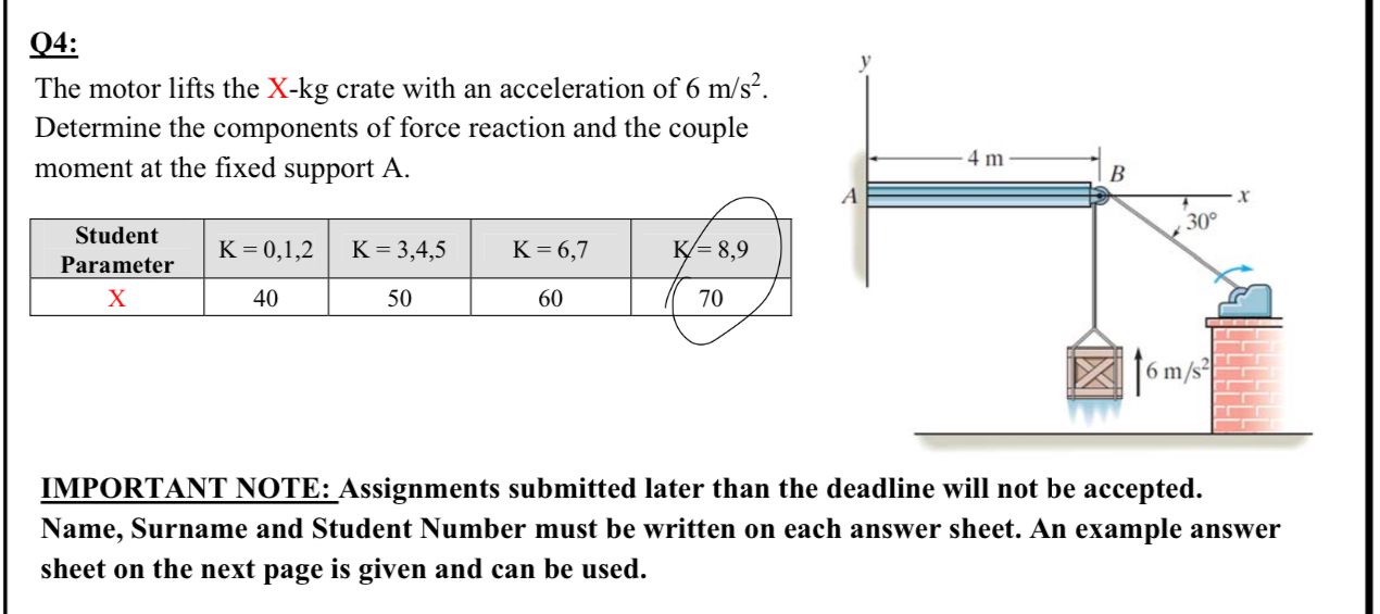 Solved Q4:The motor lifts the X-kg crate with an | Chegg.com