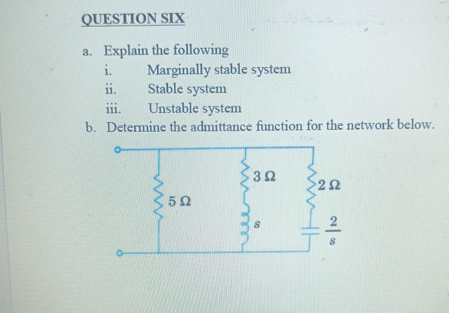 Solved a. Explain the following i. Marginally stable system | Chegg.com