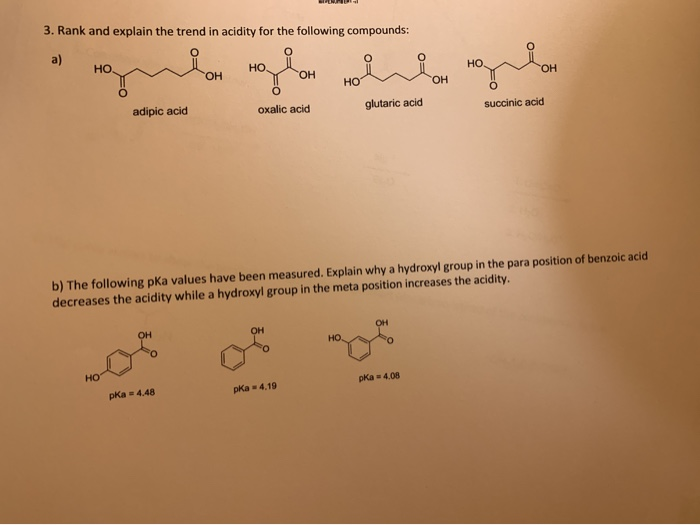 Solved 3. Rank and explain the trend in acidity for the | Chegg.com