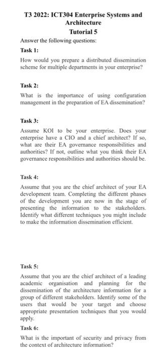 Solved T3 2022: ICT304 Enterprise Systems and Architecture | Chegg.com