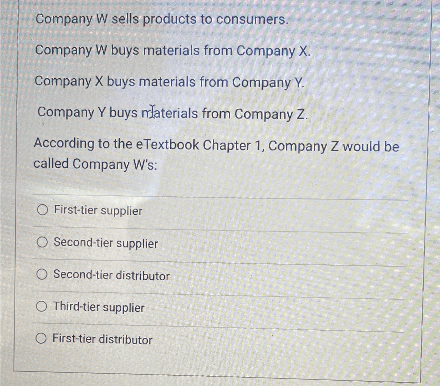 Solved Company W sells products to consumers.Company W buys | Chegg.com