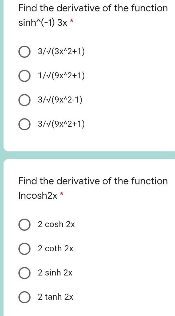 Solved Find the derivative of the function sinh^(-1) 3x * | Chegg.com