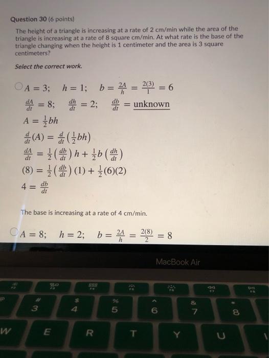 Solved Question 30 (6 points) The height of a triangle is | Chegg.com