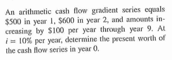 Solved An arithmetic cash flow gradient series equals $500 | Chegg.com