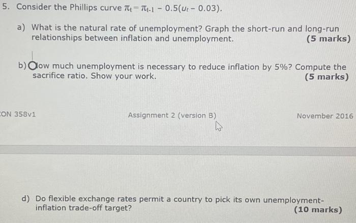 Solved 5. Consider the Phillips curve \\( | Chegg.com