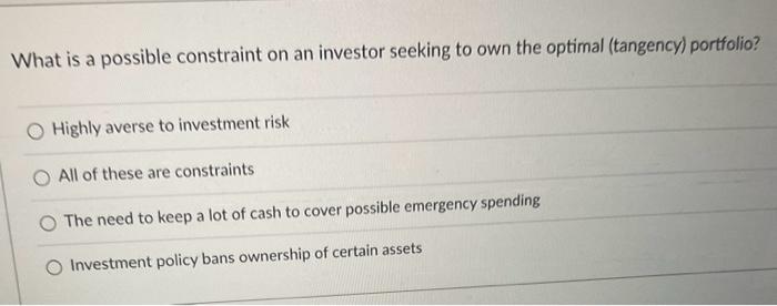 Solved What is a possible constraint on an investor seeking | Chegg.com