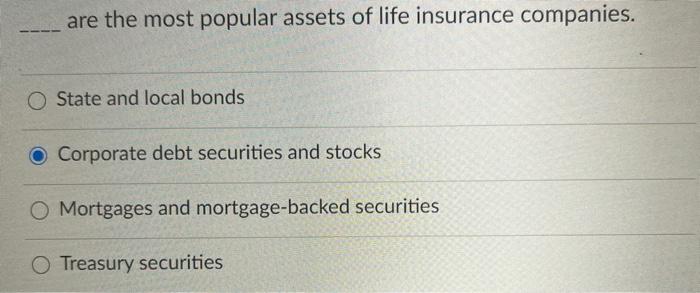 Solved are the most popular assets of life insurance | Chegg.com