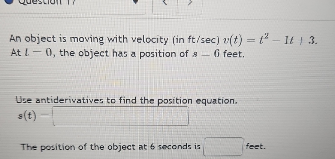 Solved An object is moving with velocity (in | Chegg.com