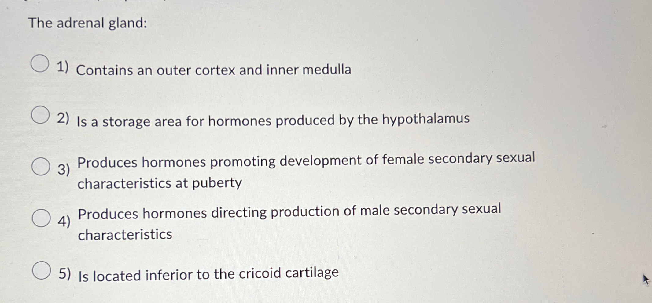 Solved The adrenal gland:Contains an outer cortex and inner | Chegg.com