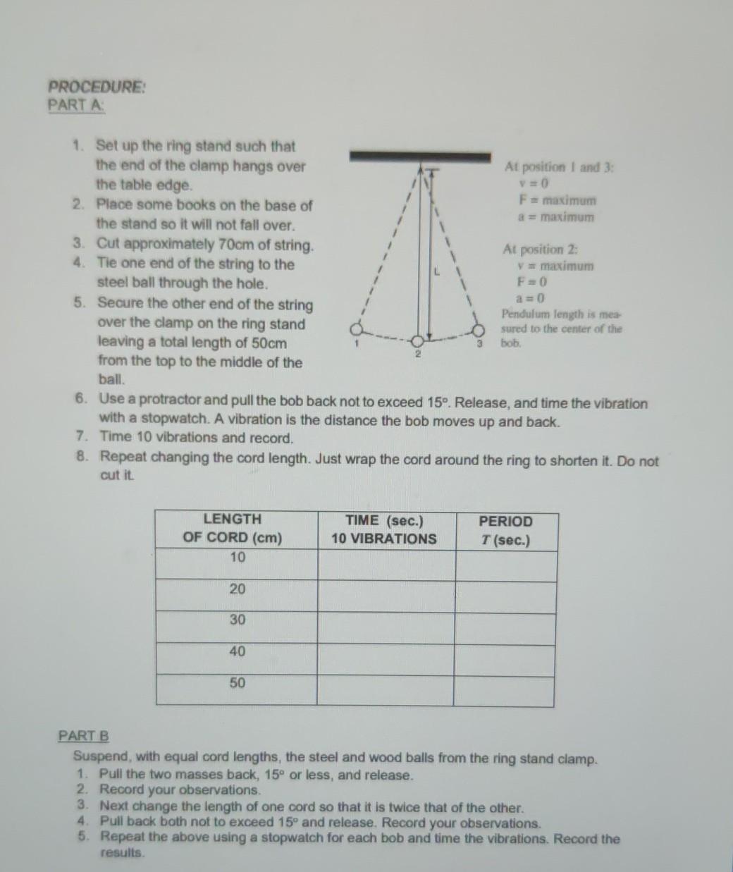 Solved SIMPLE HARMONIC MOTION OF PENDULUM OBJECTIVE: to | Chegg.com