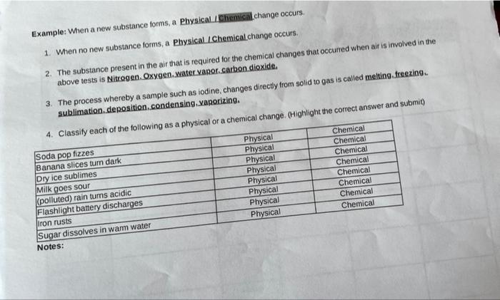 Solved Example: When a new substance forms, a Physical I | Chegg.com