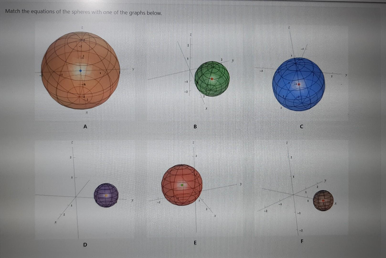 Solved Match the equations of the spheres with one of the | Chegg.com