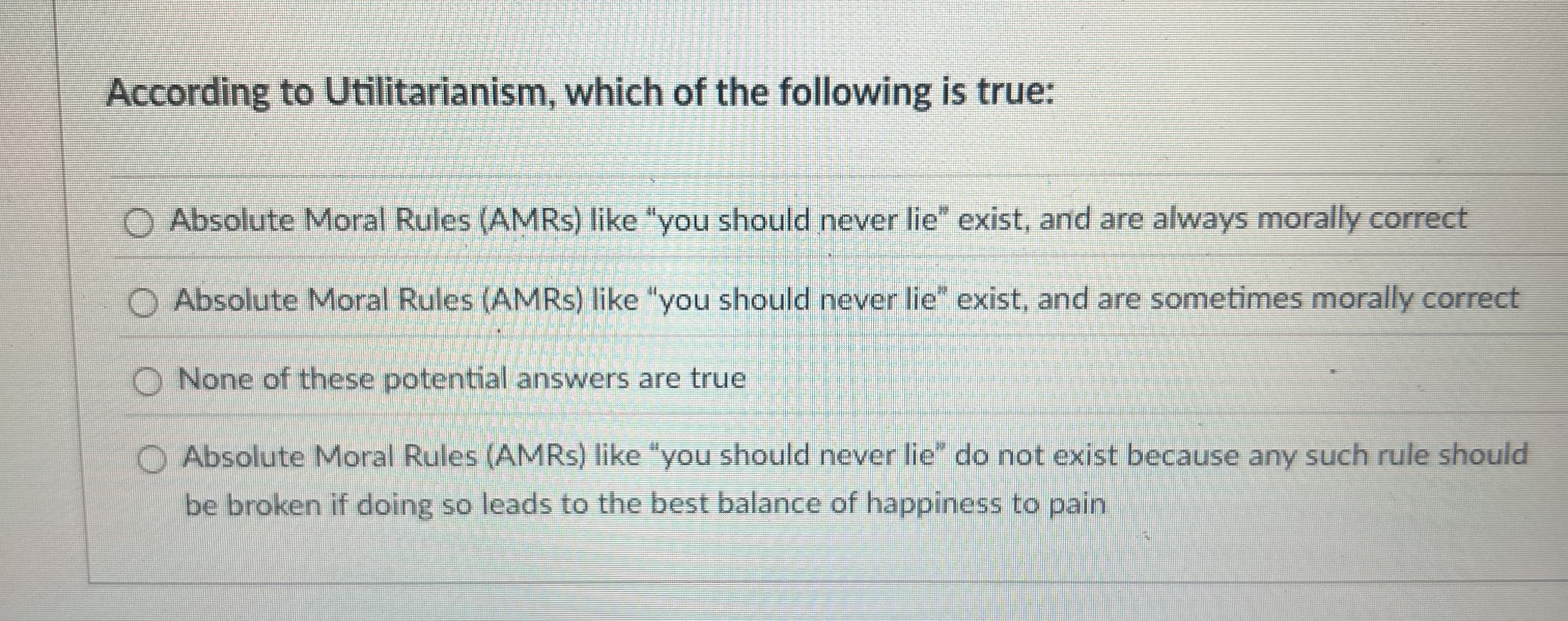 Solved According to Utilitarianism, which of the following | Chegg.com
