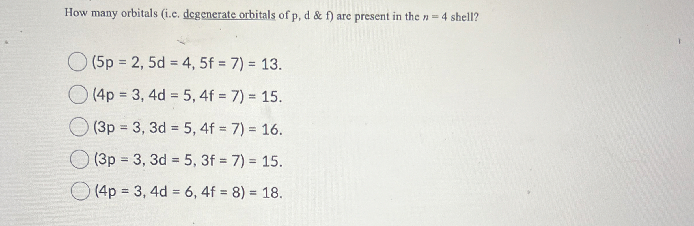 Solved How many orbitals (i.e. ﻿degenerate orbitals of p, ﻿d | Chegg.com