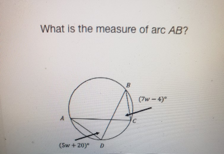 Solved What is the measure of arc AB? (Sw+20) | Chegg.com