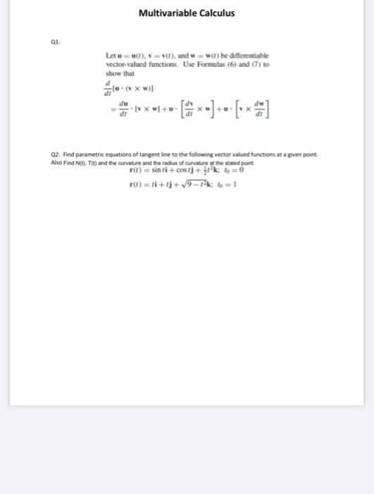 Solved Multivariable Calculus 21. Let u = u(t)= v(f) and w=w | Chegg.com