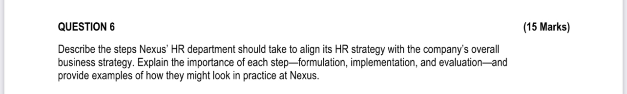 Solved QUESTION 6(15 ﻿Marks)Describe the steps Nexus' HR | Chegg.com