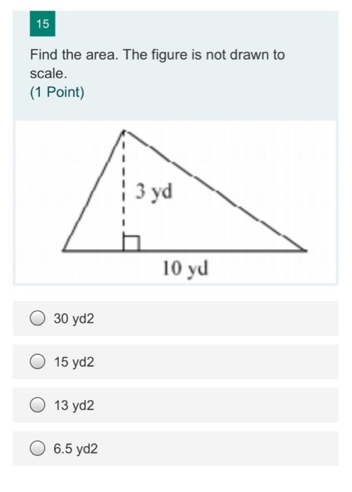 Solved 15 Find the area. The figure is not drawn to scale. | Chegg.com
