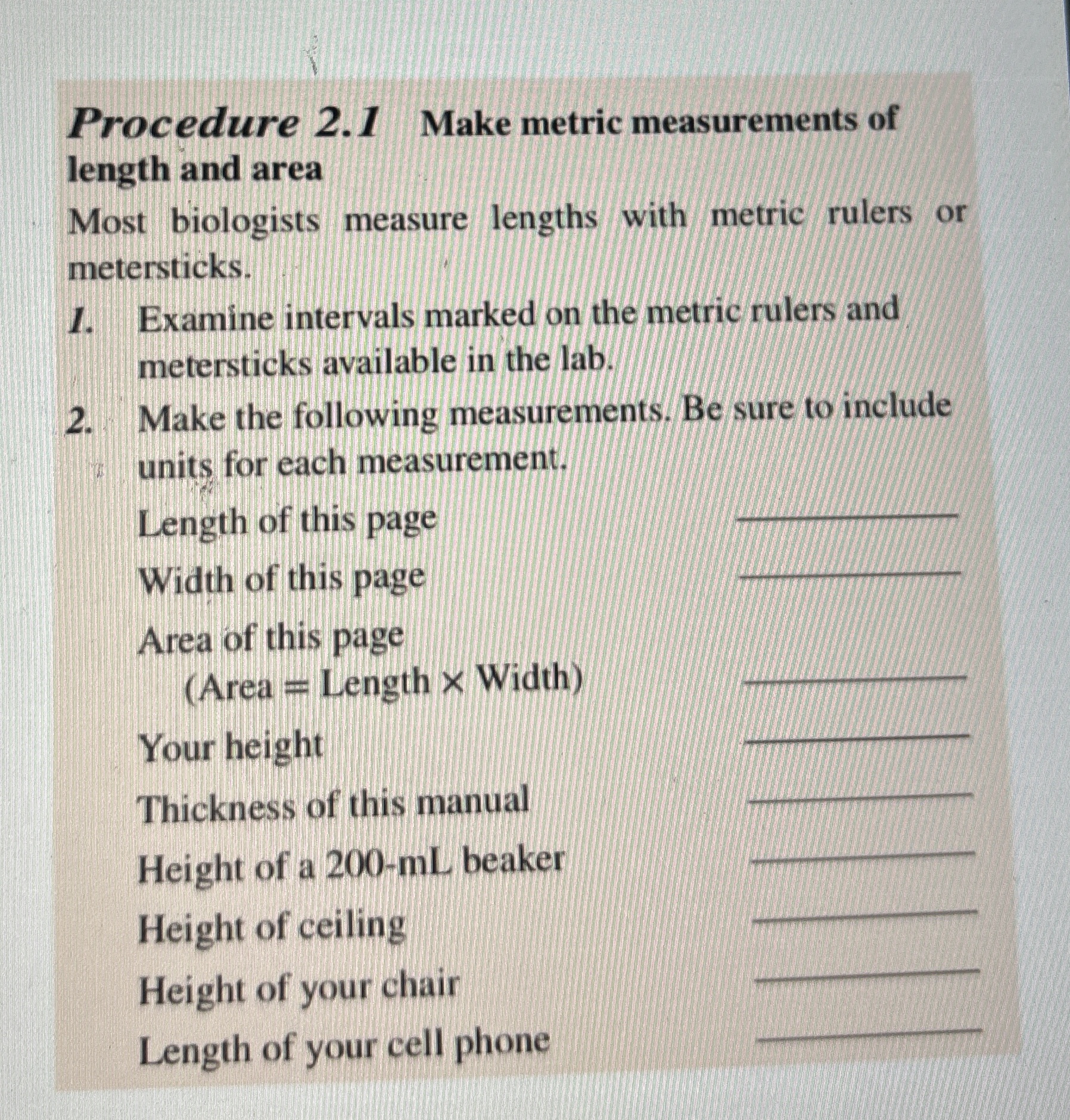 Solved Procedure 2.1 ﻿Make metric measurements of length and | Chegg.com
