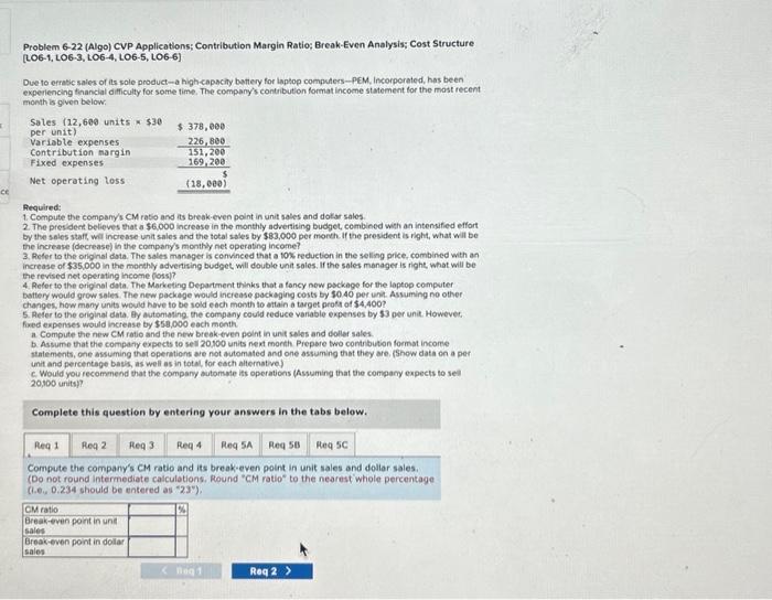 Solved Problem 6-22 (Algo) CVP Applications; Contribution | Chegg.com