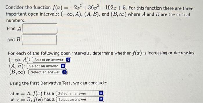 Solved Consider the function f(x)=−2x3+36x2−192x+5. For this | Chegg.com