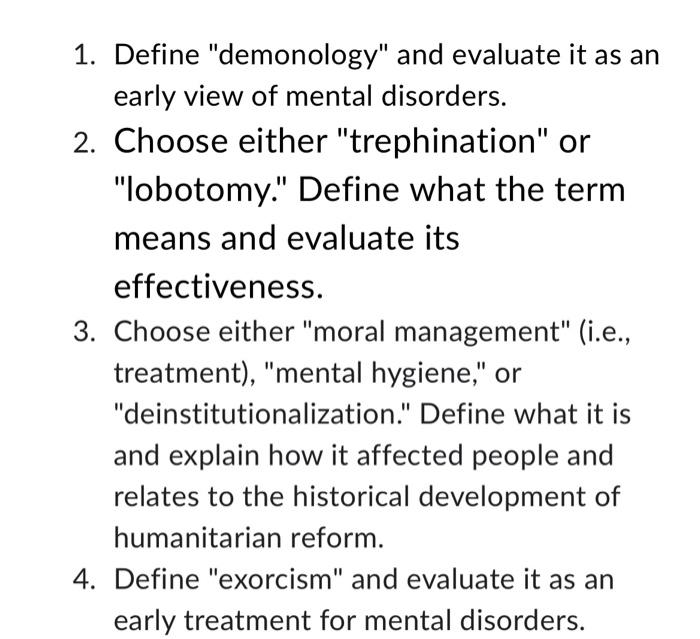 Solved 1. Define "demonology" and evaluate it as an early | Chegg.com