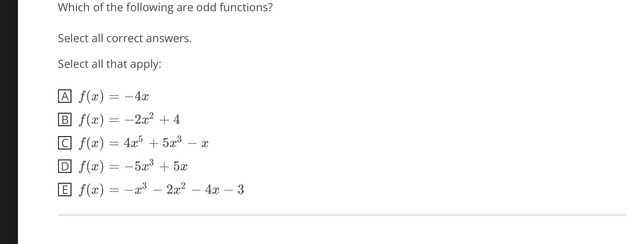 Solved Which Of The Following Are Odd Functionsselect All