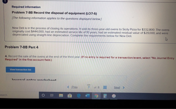 Solved Required information Problem 7-8B Record the disposal | Chegg.com