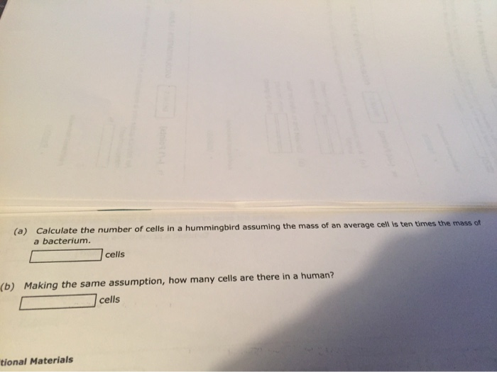 (a) Calculate the number of cells in a hummingbird | Chegg.com