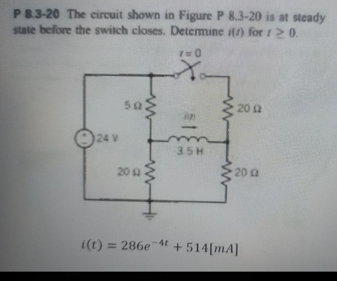 Solved P 8.3-20 The circuit shown in Figure P 8.3-20 is at | Chegg.com