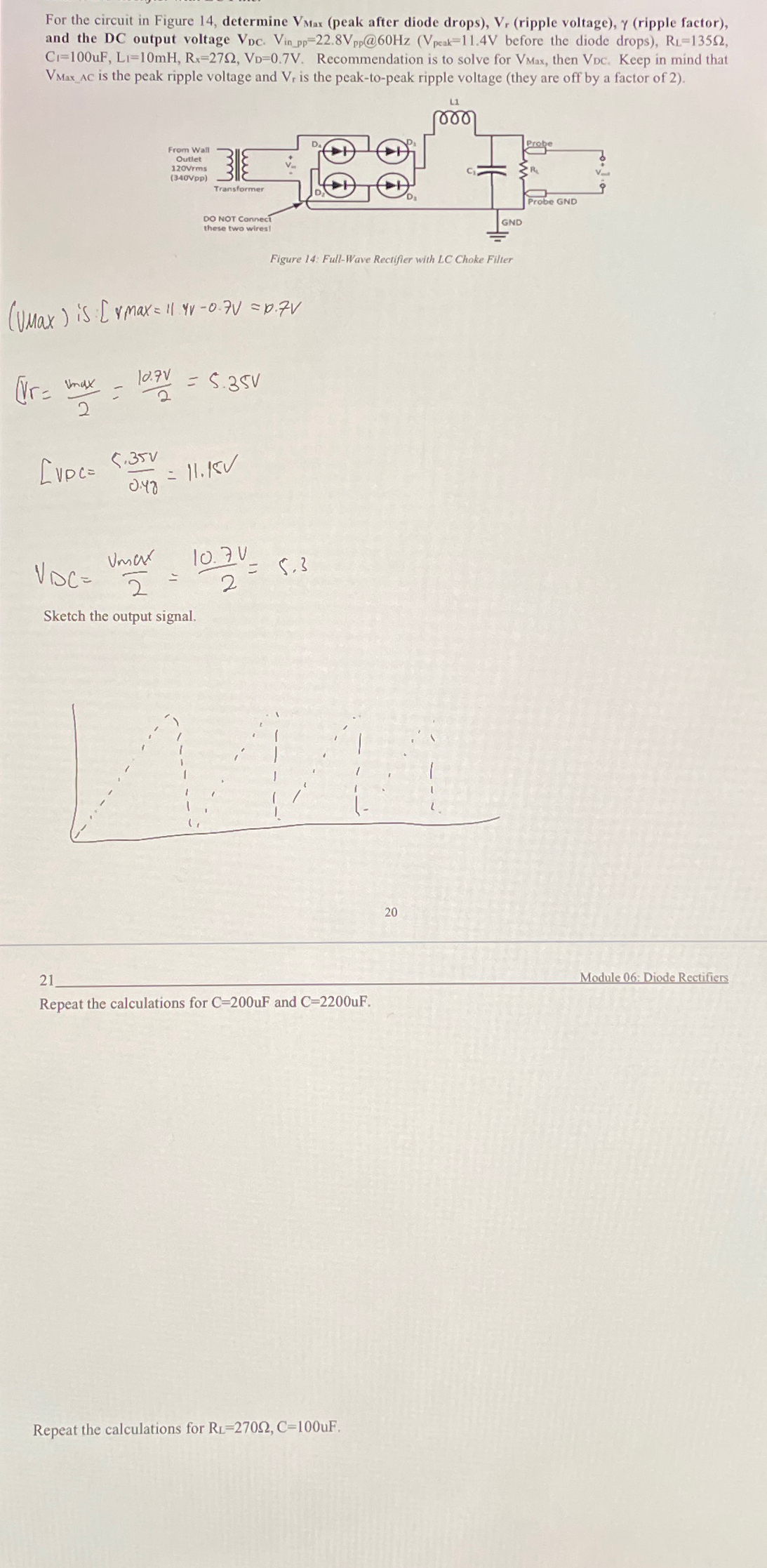 Solved For the circuit in Figure 14, ﻿determine VMax (peak | Chegg.com