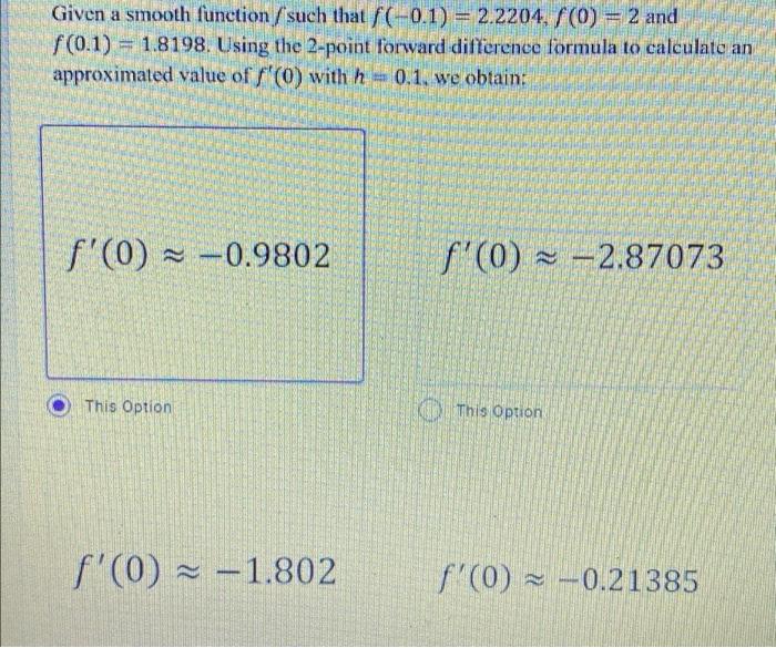 Solved a Given a smooth function / such that f(-0.1) = | Chegg.com