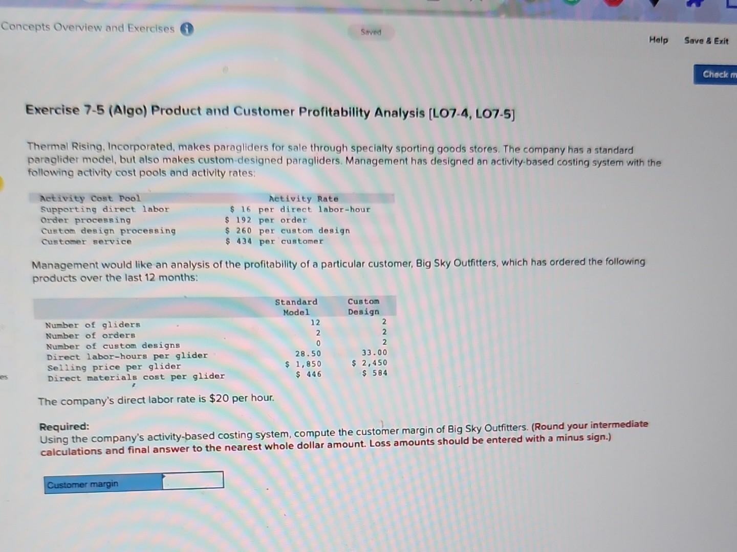 Solved Exercise 7-5 (Algo) Product and Customer | Chegg.com