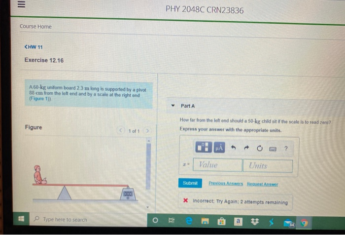 Solved A 60-kg uniform board 2.3 m long is supported by a | Chegg.com