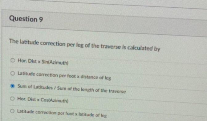 Solved Question 9 The latitude correction per leg of the | Chegg.com